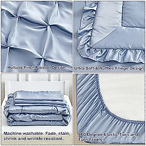 Toddler Bedding Set for Girls 4 Piece Pinch Pleated Grey Ruffle Fringe Pintuck Toddler Bed Comforter Set for Kids Bed-in-a-Bag Quilt Crib Sheet Set with Comforter,Flat Sheet,Fitted Sheet,Pillowcase