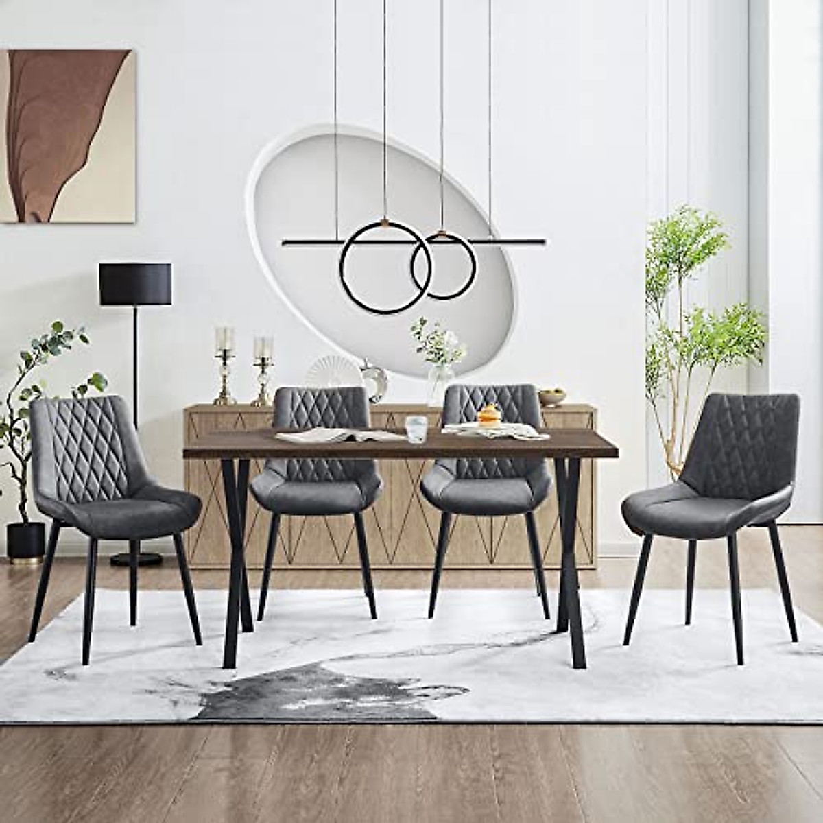 TUKAILAi Faux Leather Dining Chairs Set of 2, Modern Diamond Design Kitchen Chairs with Upholstered Seat and Metal Legs, Comfy Leisure Chairs for Lounge Living Room Reception Restaurant (Grey)