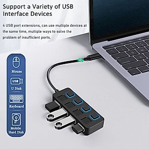 USB Hub 3.0, VIENON 4-Port USB 3.0 Data Hub with LED Power Switches, USB Extender USB Port Hub for MacBook & PC/Laptop