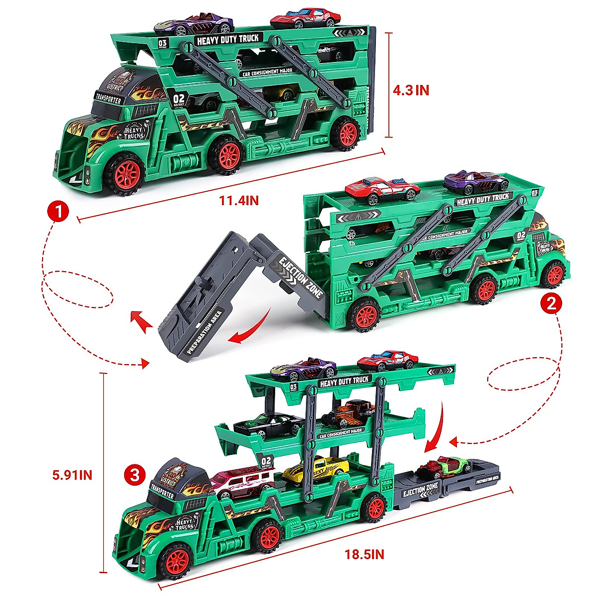 Toddler Boys Toys for 3-4 Year Old,Large Transport Cars Carrier Set Truck Launcher Toys with 8 Die-cast Vehicles Truck Toys Cars,Ideal Gift Toys for Kids Age 3-7