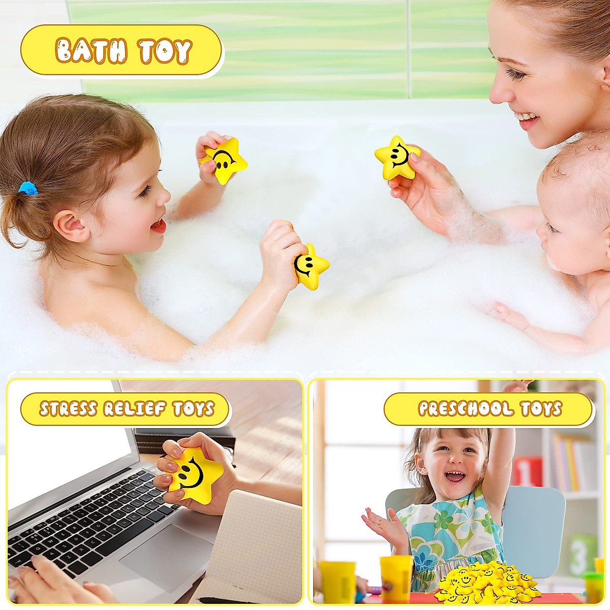 Jerify 60 Pieces Star Smile Face Stress Balls Bulk for Kids Mini Foam Smile Ball Stress Relief Toys for Classroom Exchange Gifts Classroom Prizes School Carnival Reward Party Favors Fillers