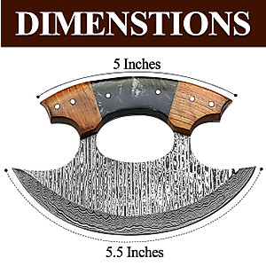 SHANZAY KNIVES SK Damascus ulu knife with leather sheath,6" pizza cutter with wooden handle for stable grip,Alaskan Ulu Knife Used For Multi-Purpose And gifting Its promise to make you happy!