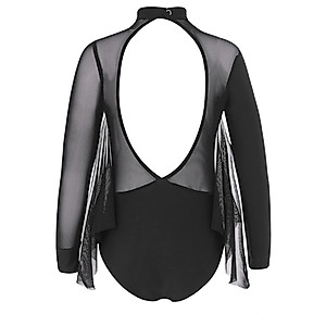 JanJean Kids Girls One Piece Gymnastic Ballet Dance Leotard Long Sleeve Mesh Wings Cape Leotard Athletic Gym Yoga Bodysuit Black 16 Years
