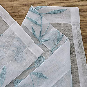 Sheer Curtains Floral Embroidery Blue 84 Inch Long Rod Pocket Lace Drapes for Living room, Bedroom, 2 Panels, 52"x84", Semi Voile Pattern Outdoor Window Treatment Sets for Yard, Patio, Villa, Parlor.