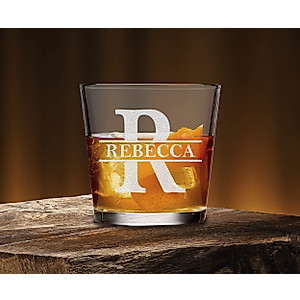 TEEAMORE Personalized Rocks Old Fashioned Cocktail Glass Add Your Name Initial Etched Whiskey Glasses Housewarming Gift 9oz
