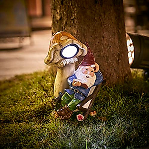 Lifoberstar Outdoor Garden Gnomes Reading Book Statues with Solar Mushroom Light 11inch Large Figurines Lights Lawn Dwarf Ornament Yard Backyard Patio Home Decoration Gift for Mom Grandma Lovers