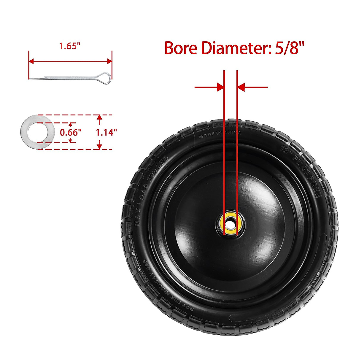 LTNICER 13" Tire Compatible with Gorilla Cart, 4.00-6 Flat Free Solid Tire and Wheel (Solid Polyurethane) for Wagon,Wheelbarrow,Yard Trailers-5/8" Bearings,Offset Hub 2.1" (2 Pack)