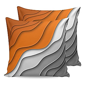 Pack of 2 Decorative Pillow Covers Outdoor Indoor Throw Pillow Cases Ombre Abstract Orange and Grey Geometric Waterproof Covers for Couch Garden Patio Pillows 16x16 inch
