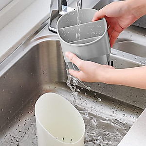 JLJLcio Kitchen Utensil Holder for Countertop,Plastic Round Knife Holder for Safe,Kitchen Gadgets with Removable Divider and Drain Design,Cooking Utensil Organizer for Knives/Forks/Spoons(Grey)