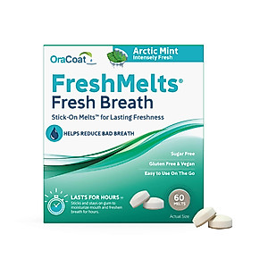 Oracoat FreshMelts Fresh Breath Stick-on Melts for Lasting Freshness, 60 Count Breath Freshener for Bad Breath, Non-Acidic & Sugar-Free, Arctic Mint