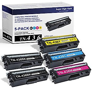 DRAWN TN-436 TN436 Toner Cartridges Compatible TN436BK/C/M/Y TN436 Super High Yield Toner Replacement for Brother HL-L8360CDW HL-L8260CDW MFC-L8900DW L8610CDW Printer,(5Pack,2BK/1C/1M/1Y)