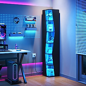 YITAHOME 71.45" Tall Narrow Bookcase, 6 Tier Corner Shelf with LED Light Modern Display Shelves Free Standing Shelving Unit with Storage for Bedroom, Living Room, Home Office, Black