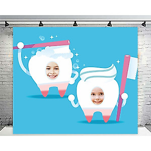 Baby Tooth Banner Pretend Play Party Backdrop Large Teeth Face Dentist Theme Decor Decorations for 1st Tooth Celebration Party Baby Boys Girls Dental Graduation 1st Birthday Party Baby Shower