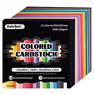 Colored Cardstock for Paper Crafts, Christmas Cards Making, Scrapbooking, Paper Starter Kit for Kids/Adults in Home/Party/School Supplies - 12 x 12 inch/100 Sheets/20 Colors 65IB 180GSM UAP10