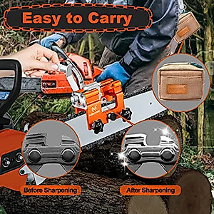 OMCCHK Chainsaw Sharpener Jig, Portable Chain Saw Sharpener Tool with 10Pcs Burrs, Chainsaw Chain Sharpener with Durable Carry Bag, Hand-Cranked Chainsaw Sharpening Kit for 4"-22" Chain Saws
