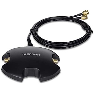 TRENDnet Magnetic Dual Antenna Mounting Base RP-SMA Female with RP-SMA Male Extension Cable, Extends Two Wireless Antennas Up to 1m (3.3 ft.), Black, TEW-LB101