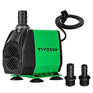 VIVOSUN 800GPH Submersible Pump(3000L/H, 24W), Ultra Quiet Water Pump with 10ft. High Lift, Fountain Pump with 6.5ft. Power Cord, 3 Nozzles for Fish Tank, Pond, Aquarium, Statuary, Hydroponics