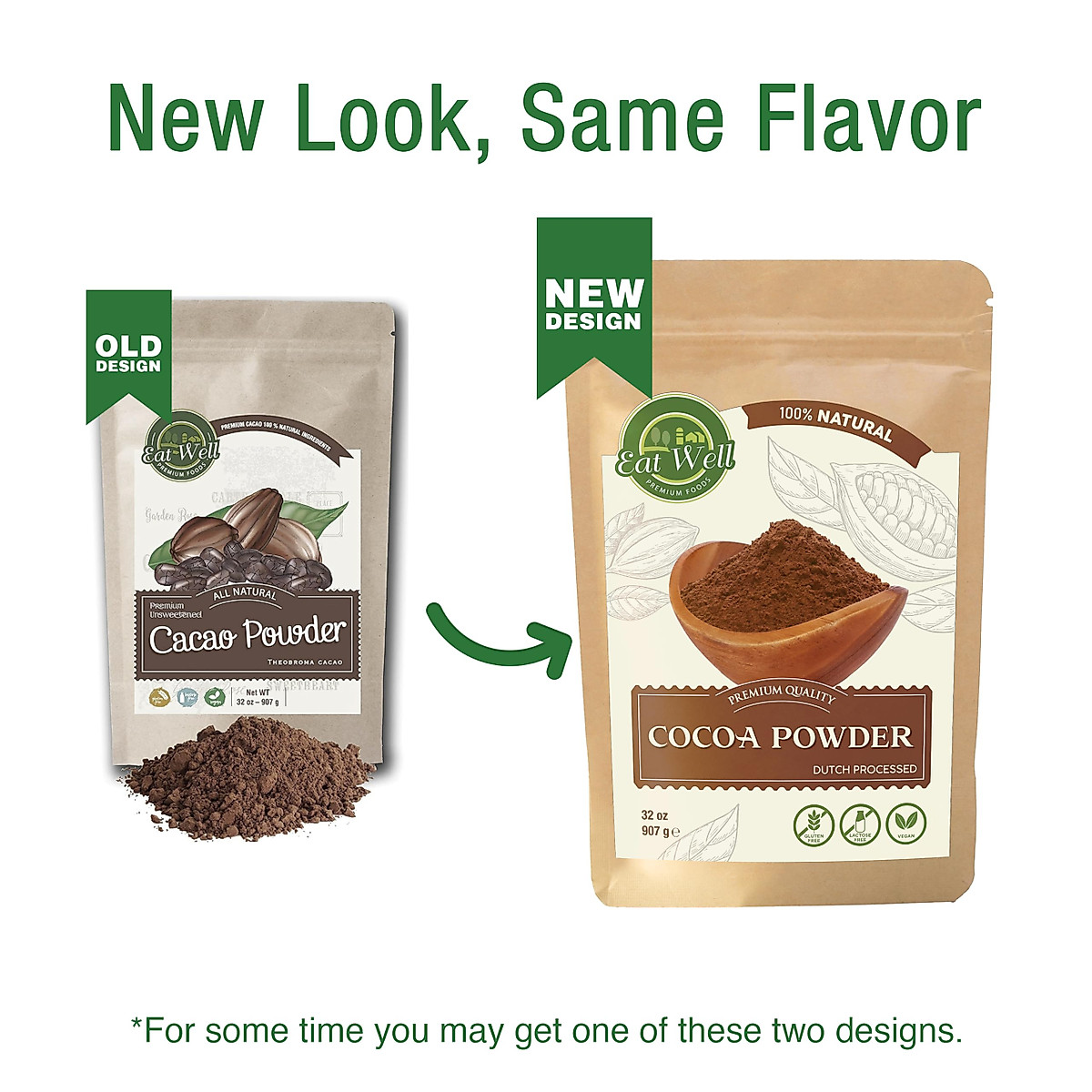 Eat Well Premium Unsweetened Cacao Powder - 32 oz | Dutch Processed Cocoa Powder | Pure Dark Chocolate Powder for Baking & Drinking | 100% Natural Unsweetened Powdered Cocoa | Raw & Vegan Friendly