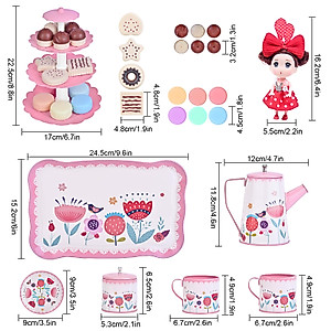 Tea Party Set for Little Girls - Tea Set Kids 38 Pcs Princess Tea Toy Set Including Teapot Tray Dessert Tower Cookie Cake Cute Dolls Kitchen Pretend Play Toy Gifts for Girls Age 3 4 5 6 7 8