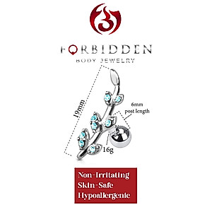 Forbidden Body Jewelry 16g Surgical Steel CZ Studded Vine & Leaves Climbing Cartilage/Helix Earring (Aqua)