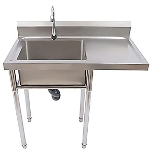 Utility Sink Stainless Steel Commercial Restaurant Kitchen Sink Free Standing Sink with Single Bowl Small Utility Sink for Laundry Workshop Garage (39.3" L x 23.6" W x 36.7" H, with Faucet)