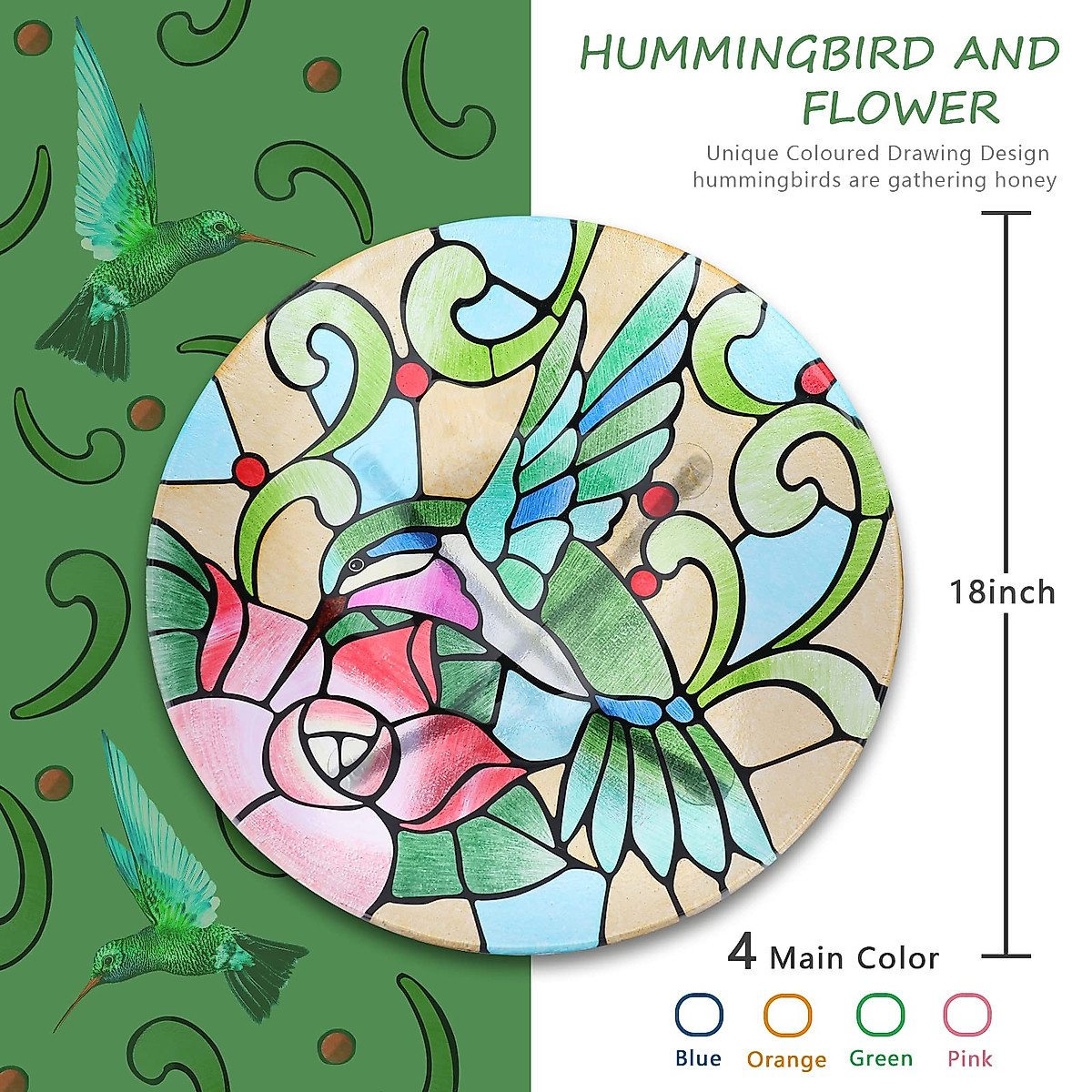 MUMTOP Bird Bath-Bird Baths for Outdoors - Hummingbird Large Bird Bath Bowl with Metal Stand, Glass BirdBaths for The Garden Lawn Yard Decor