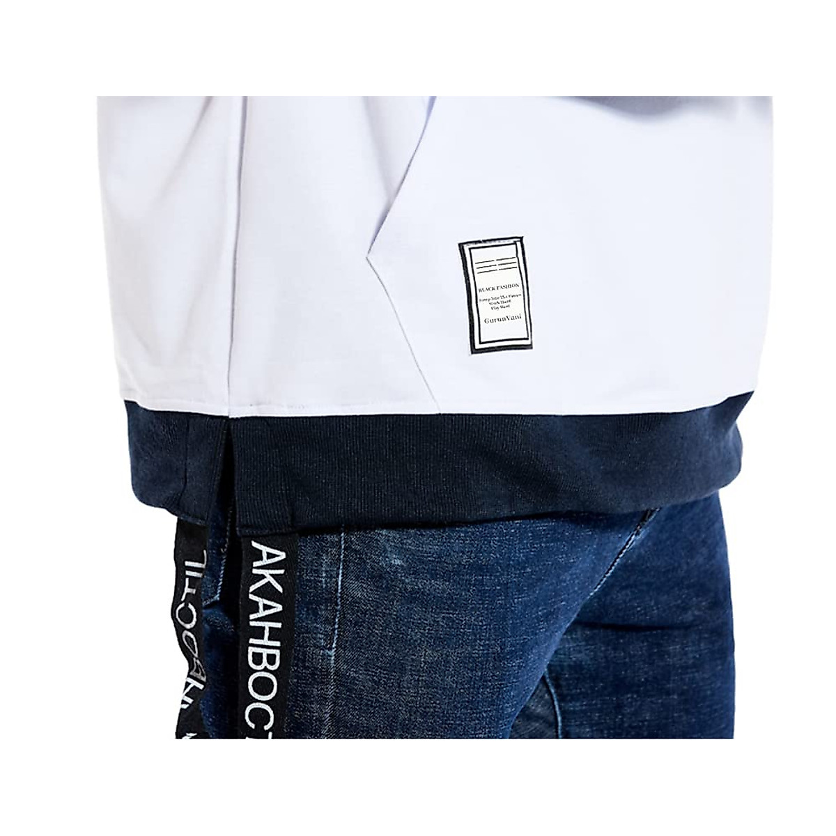 GURUNVANI Contrast Color Pullover Hoodie Mens Patchwork Hoodies Men White