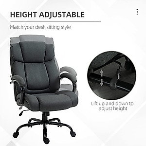 Vinsetto High Back Big and Tall Executive Office Chair 484lbs with Wide Seat, Computer Desk Chair with Linen Fabric, Adjustable Height, Swivel Wheels, Charcoal Grey