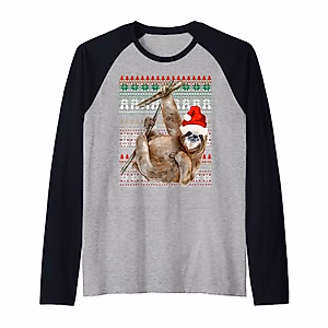 Ugly Christmas Santa Costume Christmas Sloth Lover Raglan Baseball Tee