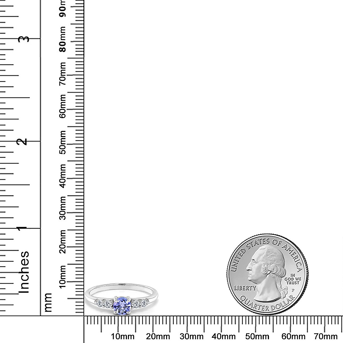 Gem Stone King 925 Sterling Silver 5MM Round Gemstone Birthstone and White Lab Grown Diamond Engagement Ring | Wedding Anniversary Promise Ring For Women | Available In Size 5, 6, 7, 8, 9