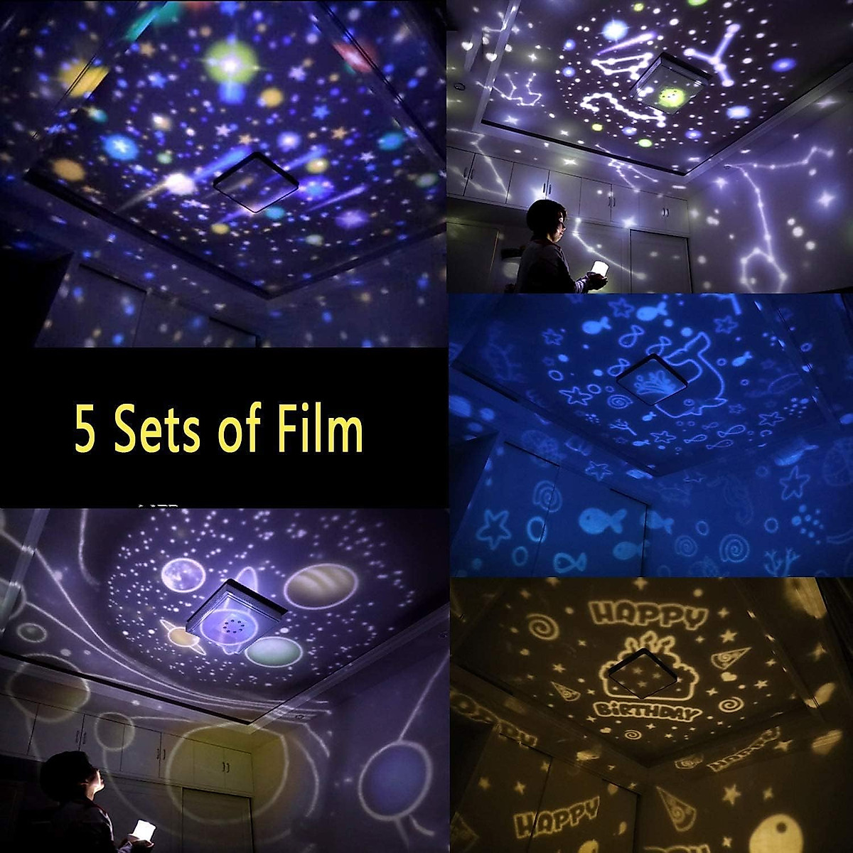LUCKKID Night Lights for Kids Multifunctional Night Light Star Projector Lamp for Decorating Birthdays, Christmas, and Other Parties, Best Gift for a Baby’s Bedroom, 5 Sets of Film
