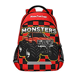 beeplus Custom Personalized Monster Truck Backpack for Boys Girls School Backpack Kids Backpack Bookbag Elementary School Bag