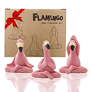 Goodeco 2.4" Mini Yoga Flamingo Figurines - Tiny Gifts Whimsical Kawaii Pink Flamingo Desk Decor, Set of 3 Fairy Garden Lawn Statues, Flamingo Gifts for Women/Mom/Grandma/Girls