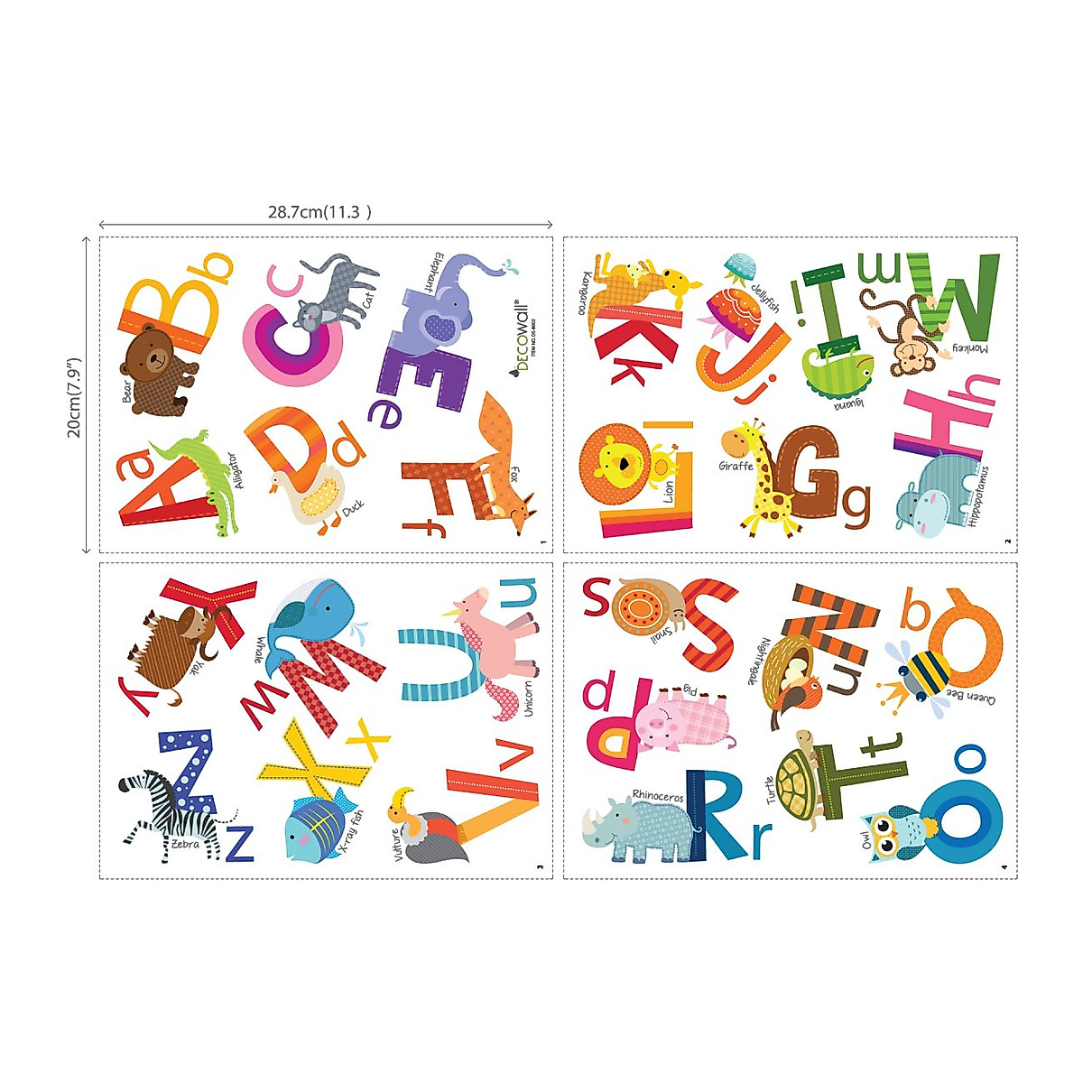 DECOWALL DS-8002 Animal Alphabet Kids Wall Stickers Wall Decals Peel and Stick Removable Wall Stickers for Kids Nursery Bedroom Living Room (Small) Decor