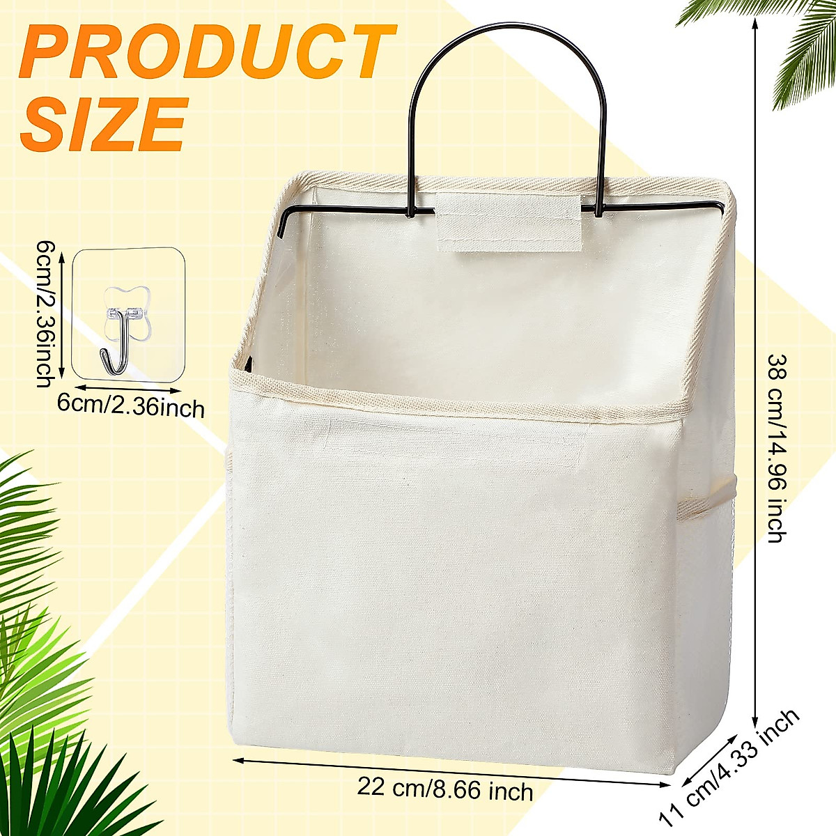 Chumia 6 Pack Wall Hanging Storage Basket Bathroom Closet Hanging Storage Bag Over The Door Hanging Basket Bedroom Wall Storage Organizer Waterproof Linen Cotton Box Containers and 10 Hooks(White)