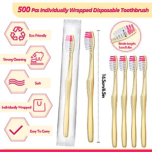 Tessco 500 Pcs Disposable Toothbrushes Individually Wrapped Soft Bristle Tooth Brush Set Travel Toothbrushes Bulk for Adults Oral Hygiene Dental Care Camping Guestroom Hotel(Yellow)