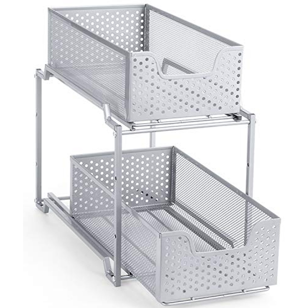 Bextsware Auledio Stackable 2 Tier Under Sink Cabinet Organizer with Sliding Storage Drawer, Silver