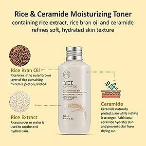 The Face Shop Rice Ceramide Moisturizing Toner - Rice Extract Rice Toner for Face - Strengthens Skin Barrier - Hydrating Targets Dryness - Lightweight Face Moisturizer - Glow Essence Korean Skin Care