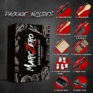 MarcZero Sushi Making Kit, 22 in 1 Sushi Bazooka Roller Kit With Bamboo Mat, Sushi Knife, Bamboo Chopsticks, Bazooka Roller, Sushi Molds, DIY Sushi Roller Machine for Beginner
