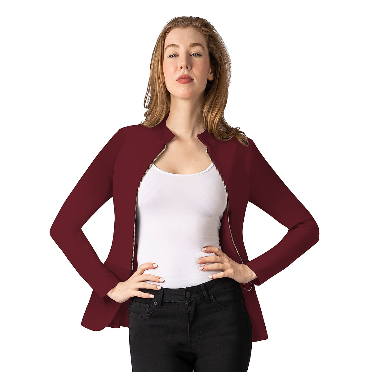 Hybrid & Company Women's Relaxed Jacket Zipper Suit Office and Parties Coat Jacket KJK1137 1012 Wine S