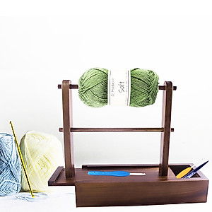 Viredelo Yarn Holder Dispenser for Crocheting,Crochet Yarn Holder with Storage Box,Twizzter Portable Yarn Holder,Yarn Holder for Crocheting,Handmade Wood Yarn Dispenser,Yarn Ball Holder,Walnut