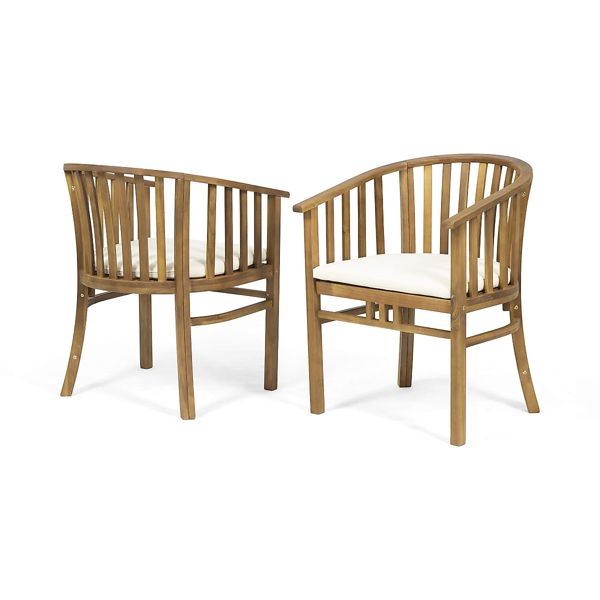 GDFStudio Outdoor Wooden Dining Chairs with Cushions (Set of 2), Cream and Finish