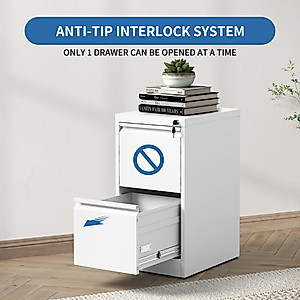 BIZOEIRON 2 Drawer File Cabinet and 2 Drawer File Cabinet with Lock, White