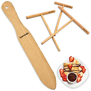 Crepe Spreader Sticks & Spatula Turner - Set of 4 [12 Inch Spatula | 3.5", 5", 7" Inch Spreader] Pancake Maker Kit - Kitchen Creipe Tools - Suitable for All Crepe Pan Sizes T Shape Construction