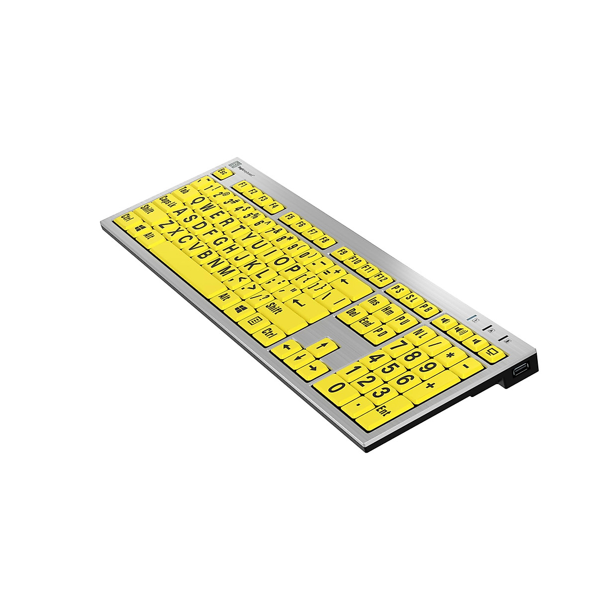 Logickeyboard 'Slimline' with Large Print • Black Letters on Yellow Keys • Made for Windows PC • Including LogicLight Lamp • p/n LKBU-LPRNTBY-AJPU-US