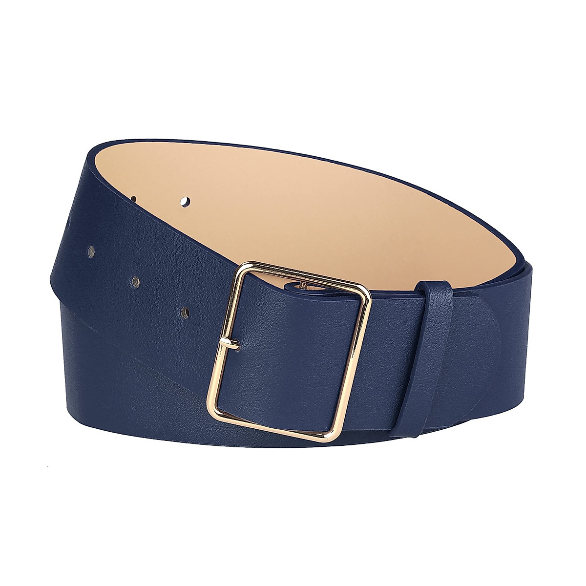 Allegra K PU Leather Belts for Women Metal Pin Buckle 2 inches Wide Belt for Dress Pants Fit waist 77-95cm/30-37 Nany Blue