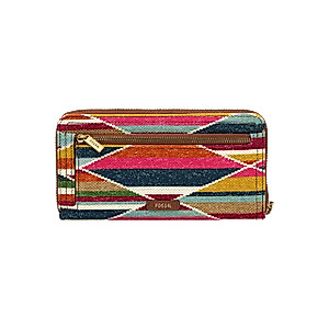 Fossil Women's Logan Fabric Wallet RFID Blocking Zip Around Clutch with Wristlet Strap, Multi