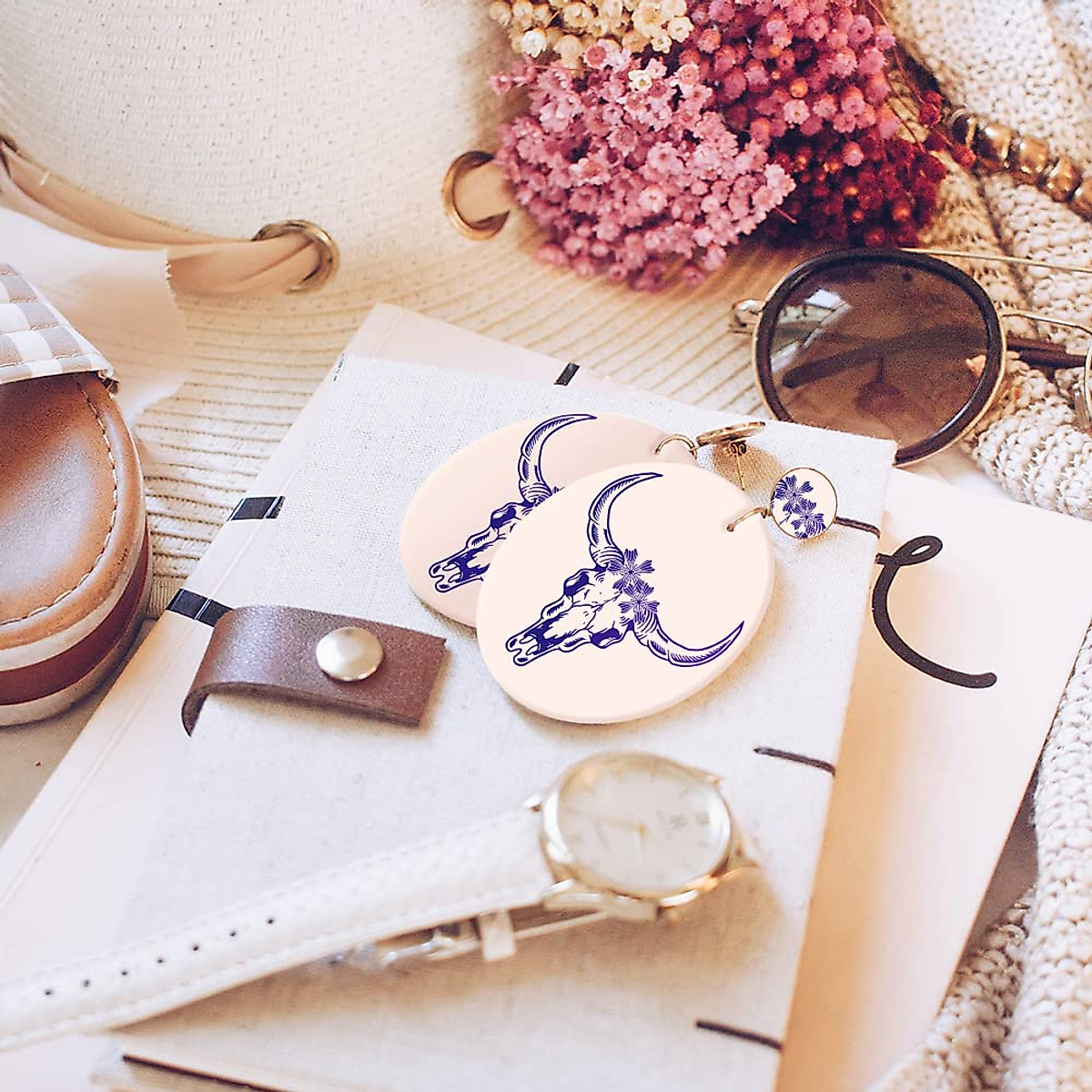 OLYCRAFT 4x5 Inch Clay Stencils Cattle Skull Pattern Silk Screen for Polymer Clay Flowers Cow Silk Screen Stencils Mesh Transfer Stencils Animal Theme Mesh Stencil for Polymer Clay Jewelry Making