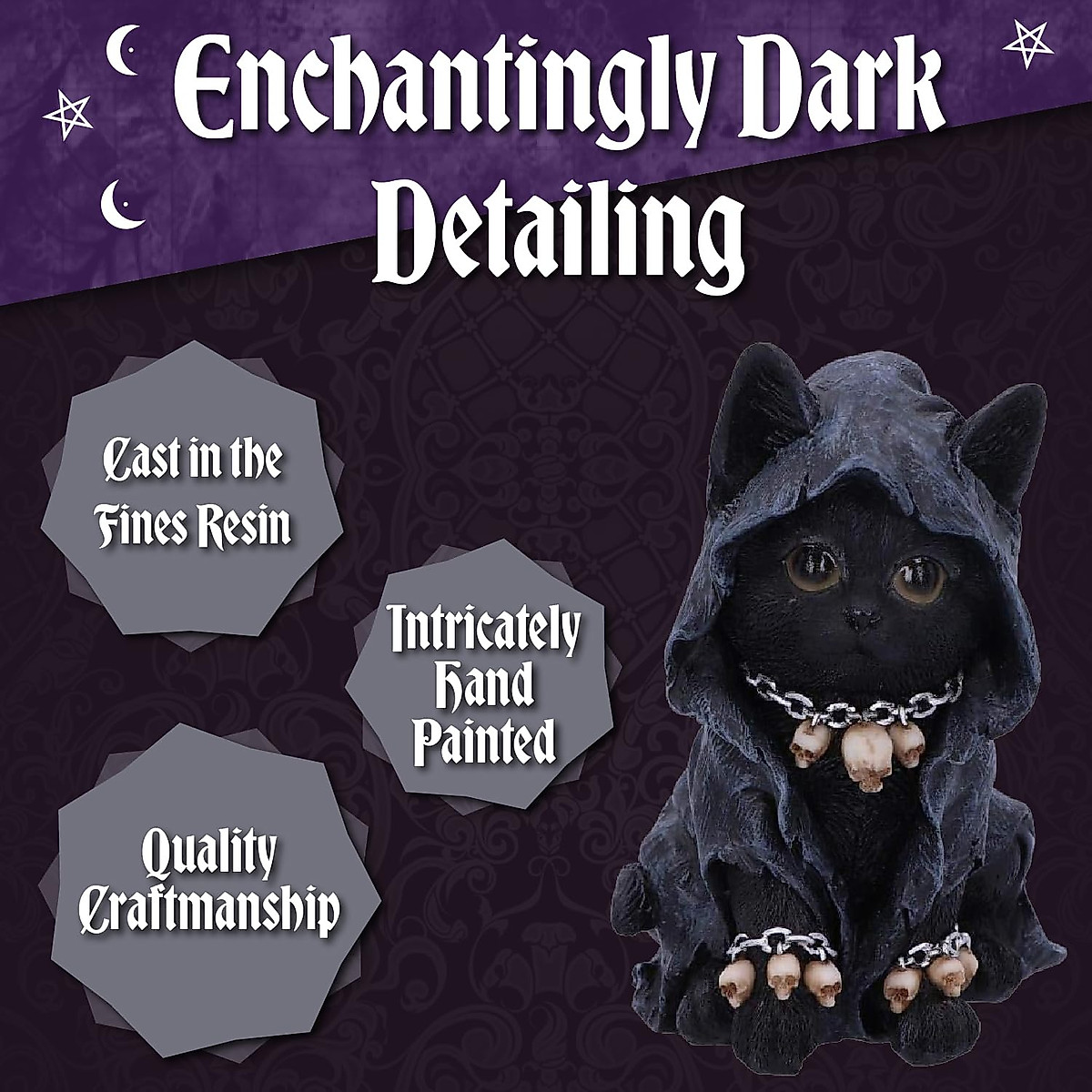 Nemesis Now Grim Reaper Cat Figurine, Hand-Painted Black Kitten with Olive Eyes and Skull Charms, Gothic Collectible Decor, 16cm