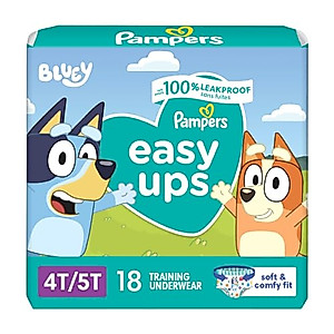 Pampers Easy Ups Boys & Girls Bluey Potty Training Pants - Size 4T-5T, 18 Count, Training Underwear (Packaging May Vary)